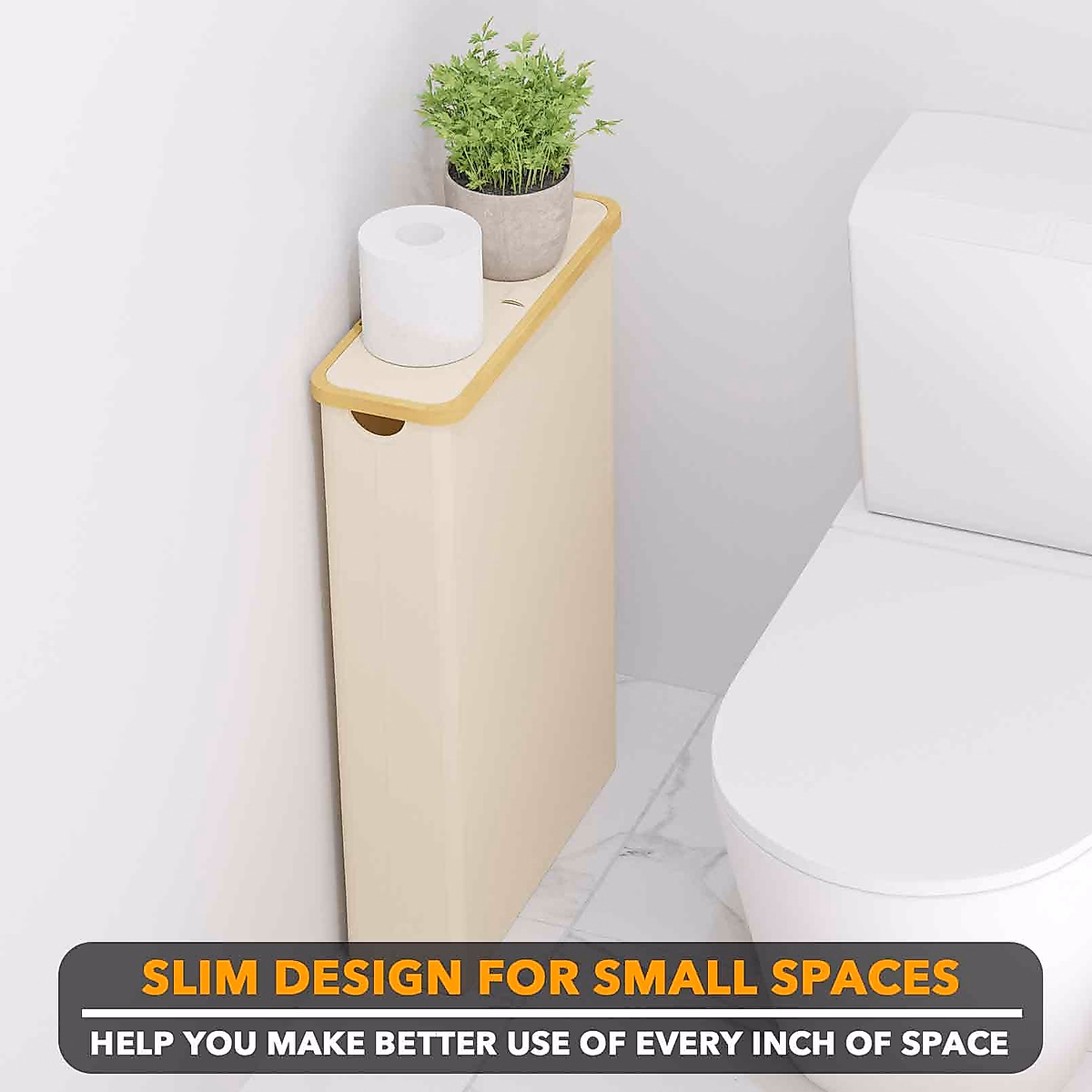 SpaceAid Extra Large Toilet Paper Storage with Lid, Hold up to 24 Regular Rolls or 18 Mega Rolls, Slim Toilet Paper Basket Holder Bin Container, Bathroom Accessories Organizer, Beige