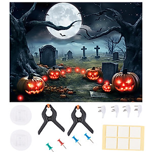 Light Up Halloween Backdrop 7x5 FT,Halloween Back Drop for Cemetery, Pumpkin Head,Ideal for Halloween Photo Backdrop,Halloween Party Decorations,Halloween Backdrops for Photography