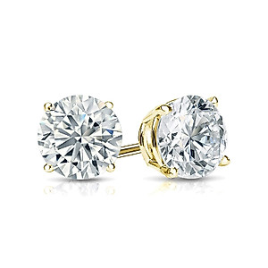 Diamond Wish - 1 Carat Lab Grown Diamond Round Stud Earrings for Women in 14k Yellow Gold (E-F, VS1-VS2, 1.00 cttw, IGI Certified) 4-Prong Setting Screw Back Studs