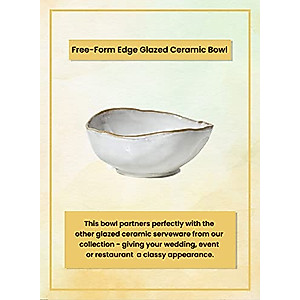 Serene Spaces Living Large Free-Form Edge Glazed Ceramic Bowl, Centerpiece for Vintage Weddings, Events, Measures 6" Long, 5.5" Wide, 2.75" Tall