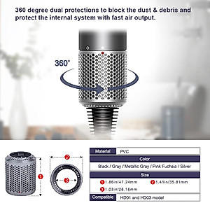 Hair Dryer Strainer Filter Mesh Compatible with Dyson Supersonic Hair Dryer HD01 HD03 HD04 HD08 Models, Filter Cover Cap Replacement Part with 32-in-1 Screwdriver Tool Kit (Silver Gray)