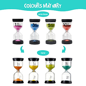 THE TWIDDLERS 4 Premium Hourglass Sand Timers, 4 Colors: 1min 3min 5min 10 Minutes