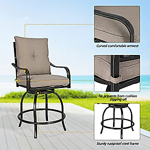 Ulax Furniture Outdoor Swivel Counter Stools Patio Bar Chairs with 100% Olefin Cushion (Set of 4)