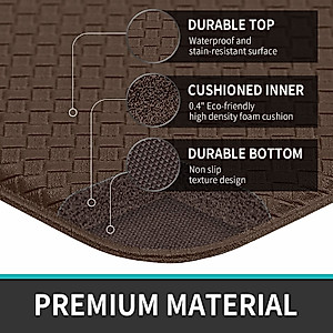 DEXI Kitchen Rugs and Mats Cushioned Anti Fatigue Comfort Runner Mats for Floor Rugs Waterproof Standing Rugs Set of 3,17"x29"+17"x59"+17"x59" Brown