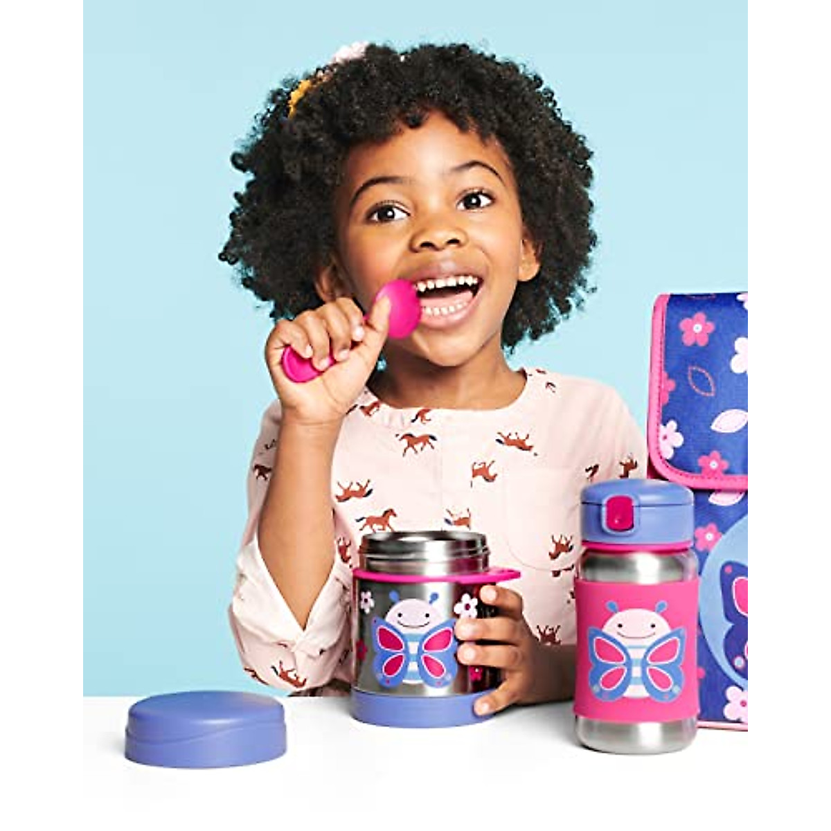 Skip Hop Baby Zoo Little Kid and Toddler Blossom Butterfly Insulated Food Jar and Spork Set, Multi, 11 fl oz