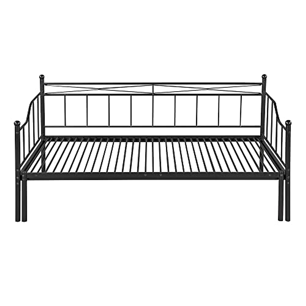 SOFTSEA Twin Size Metal Daybed with Trundle, Heavy Duty Daybed with Pop Up Trundle for Teens Adults Guests, Extendable Daybed Twin to King Size, No Box Spring Needed (Black)