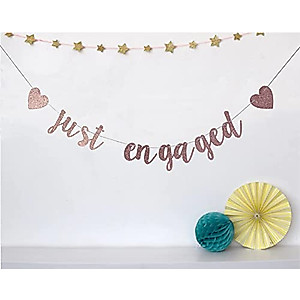 Just Engaged Rose Gold Glitter Banner, Bridal Shower, Engagement, Bachelorette,Wedding Announcement Party Photo Props