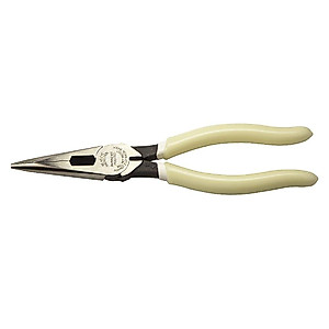 Klein Tools D203-8-GLW Long Nose Pliers, Hi-Viz Glow In the Dark Pliers with Extended Grips For Reach and Leverage, 8-Inch