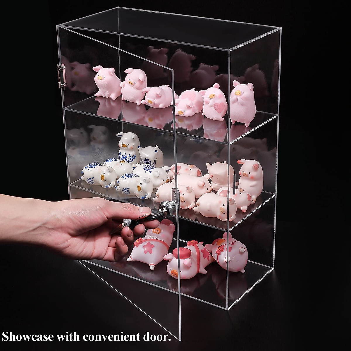 DuvinDD Acrylic Display Case with Lock, Countertop Locking Display Cabinet with Shelves and Door, Clear Acrylic Storage Cabinet Collectibles Showcase, Safe Organizer for Home Office 11.8x5.9x15.7inch