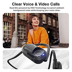 Purity Air Open Ear Headphones - True Air Conduction Wireless Bluetooth Open Ear Earbuds with Dual Mic for iPhone/Android - Secured Long Wearing Comfort, Sports Sweat Resistant (Black/Black)