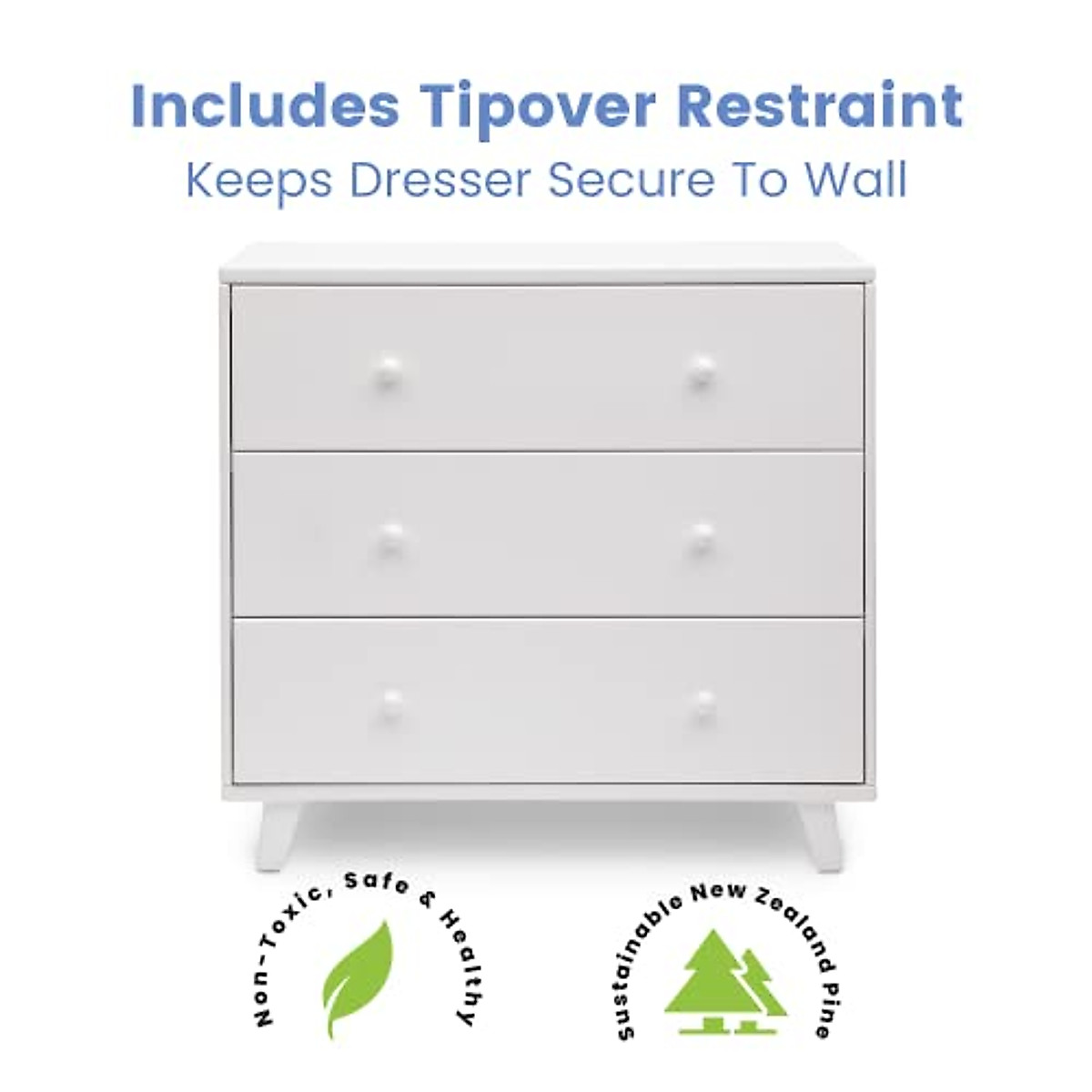 Delta Children Ava 3 Drawer Dresser with Changing Top, Greenguard Gold Certified, White