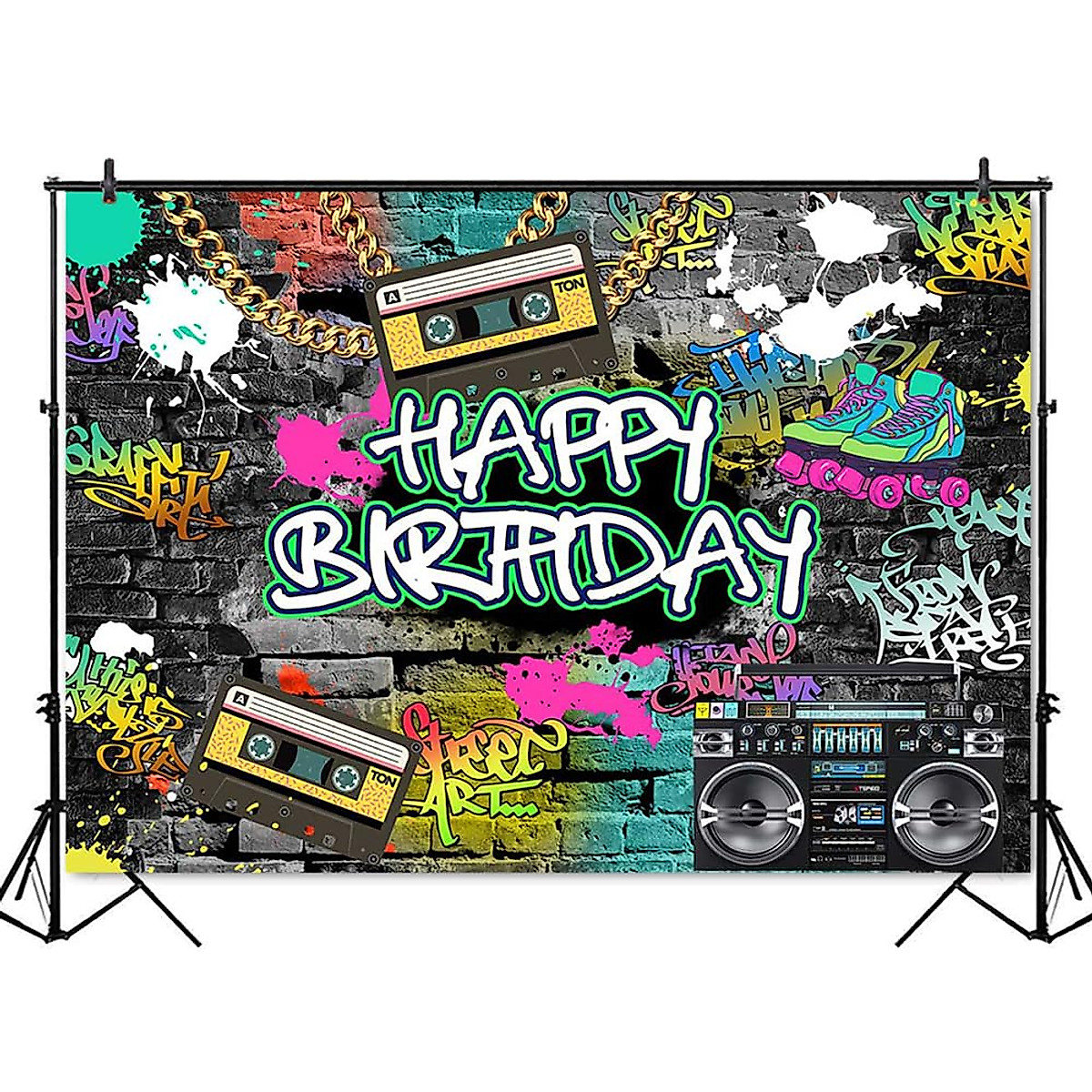 Mocsicka Graffiti 80's 90's Birthday Backdrop Urban Retro Birthday Party Background 80's 90's Hip Hop Rock Birthday Party Cake Table Decoration Banner Photo Booth Props (10x7ft)