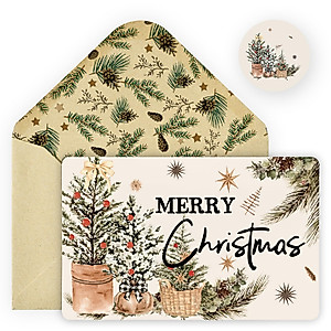 Artoid Mode 24 Pack Merry Christmas Thank You Cards Basket Xmas Tree Greeting Cards Gift With Envelope Sticker Blank Note Cards for Birthday Wedding Baby Shower Bridal Shower, 4 x 6 Inch