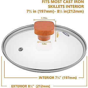 Universal Tempered Glass Lid ,saucepan Frying Pan Skillet Slow Cooker Pressure Cooker Cover,Replacement for Pan pot lids , Square Wood Lid Knob, Transparent glass for clear viewing,8.0"/20cm