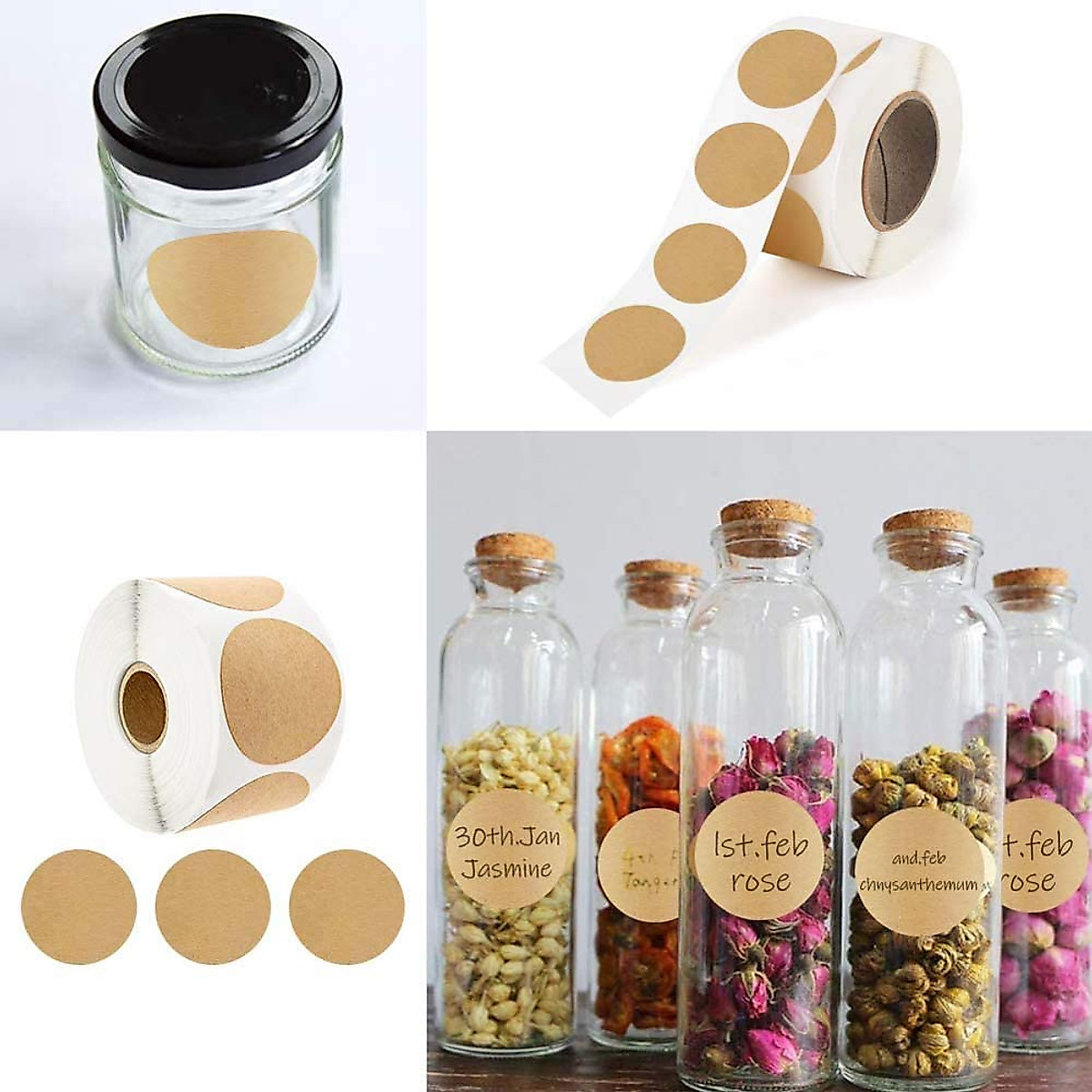 1.0x1.0Inch Labels Stickers,500 Pcs Natural Brown Kraft Stickers,Self-Adhesive Blank Stickers Handmade Baking Sticker Gift Tags Holiday Present Stickers (1x1Inch)