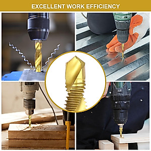 Valkynos Drill Tap Set with Quick-Change Adapter of 13Pcs, 6 SAE Sizes: 6-32NC to 1/4-20NC, 6 Metric Sizes: M3 to M10, Titanium Combination Drill & Tap Bit Set for Drilling Threads, Tapping