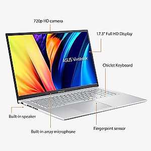 ASUS Vivobook Laptop, Student and Business, 17.3" FHD Display, Intel Core i3-1220P Processor, 16GB RAM, 1TB PCIe SSD, Webcam, HDMI, FP Reader, Wi-Fi 6, Windows 11 Home, KKE Accessories, Silver