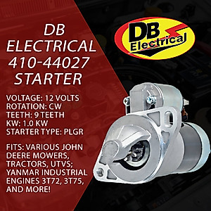 DB Electrical 410-44027 Starter for John Deere Yanmar Tractor Utv 1435 4100 18.5-26Hp