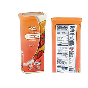 Great Value Drink Mix, Sugar Free, Early Rise Orange, Orange Strawberry Banana and Strawberry Watermelon a Bundle of 3 flavor Canisters. (Canister Designs May Vary)