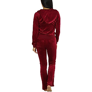 ToBeInStyle Women’s Cozy Lounge Velour Hooded Jacket and Matching Pants - Burgundy - M