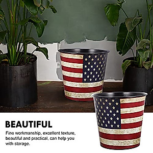 Happyyami American Flag Printed Metal Trash Can Vintage Garbage Bin Reusable Round Bedroom Rubbish Can Retro Kitchen Wastebasket for Farmhouse Home Office