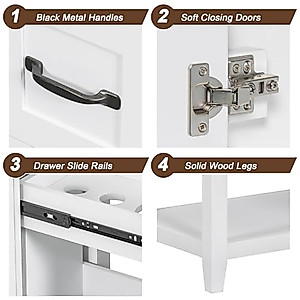 30 Inch Bathroom Vanity Cabinet with Ceramic Sink, Two-in-one Functional Drawer, Sold Wood Legs, White