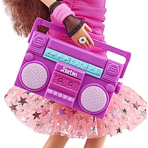 Barbie Rewind 80s Edition Dolls’ Night Out Doll (11.5-in Brunette) in Party Look Featuring Neon Jacket, Skirt & Accessories, with Cassette Tape Doll Stand, Gift for Collectors