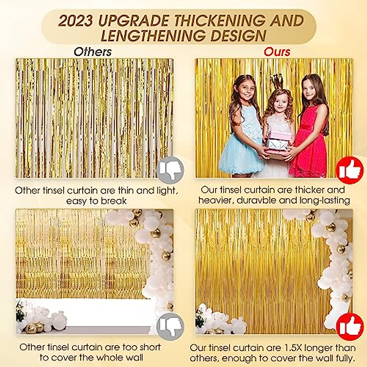 Birthday Party Decorations| 3 Pack 3.3 x 9.9 ft Gold Foil Fringe Curtains Party Supplies|Tinsel Curtain Backdrop for Parties, Glitter Streamers Backdrop for Birthday/Photo Booth Backdrops/Party Decor
