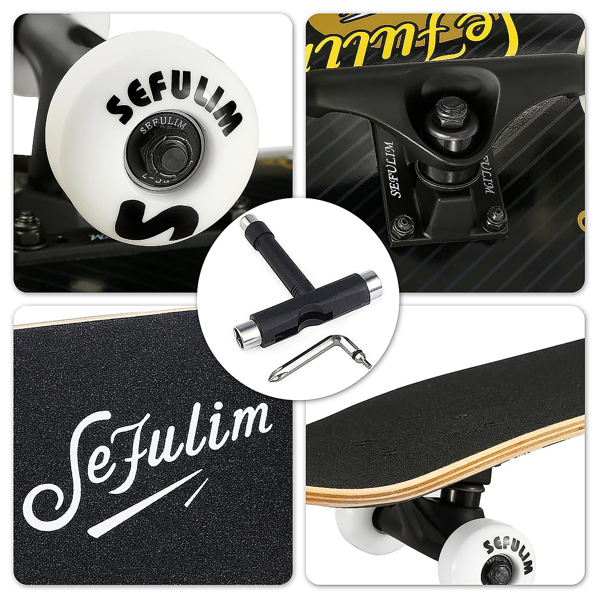 Sefulim Skateboards, 31 x 8 inch Complete Skateboard for Beginners, 8 Layer Canadian Maple Double Kick Deck Concave Cruiser Trick, Light Up Wheel Skateboard for Kids Teens & Adults (Motorcycle)