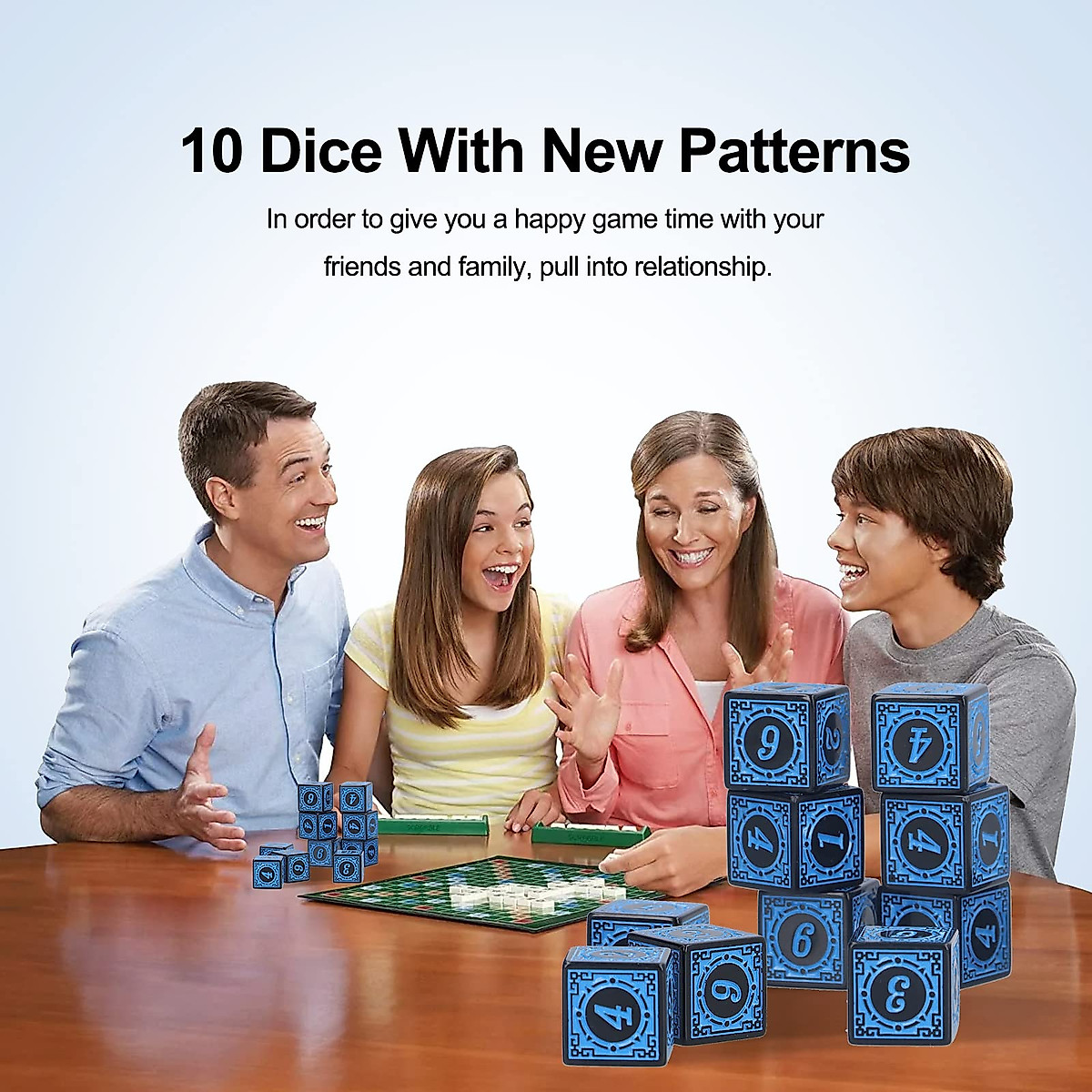 SOONALL 10pcs Dices, 6 Sided Dices with Number 1-6, Square Edged D6 Polyhedral DND Dice Set for Table Board Game(blue)