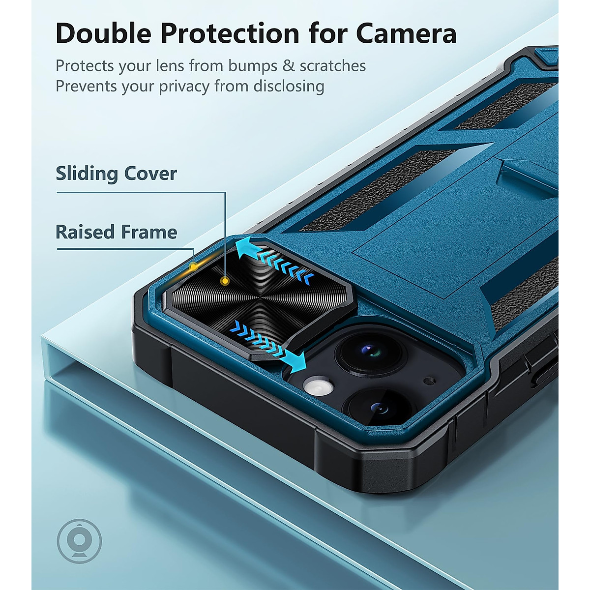 FNTCASE for iPhone 15 Protective Phone-Case: Military Grade Dropproof Cell Phone Cover with Kickstand & Slide | Heavy Duty Rugged Phonecase Bumper Textured | Heavy Duty Protector(Blue)