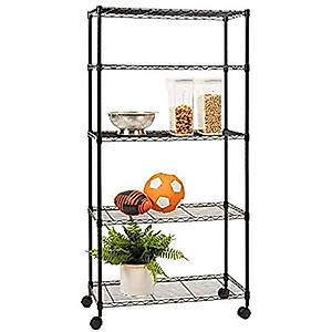 ZOVENCHI 5 Tier Storage Shelves Heavy Duty Shelving 14inchx30inchx60inch Layer Wire Unit with Wheels Metal Shelf Standing Garage Rack,Adjustable NSF Certified (Black)