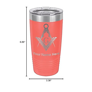LaserGram 20oz Vacuum Insulated Tumbler Mug, Freemason Symbol, Personalized Engraving Included (Coral)
