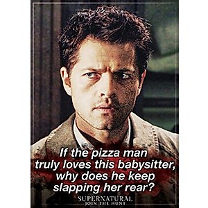 Ata-Boy Supernatural Castiel 'Pizza Man' 2.5" x 3.5" Magnet for Refrigerators and Lockers