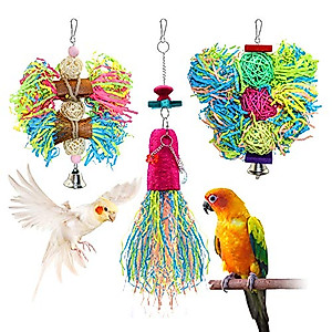BWOGUE Bird Chewing Toys Parrot Shredder Toy Shred Foraging Hanging Cage Toy for Conure Cockatiel African Grey Amazon (3 Pack)