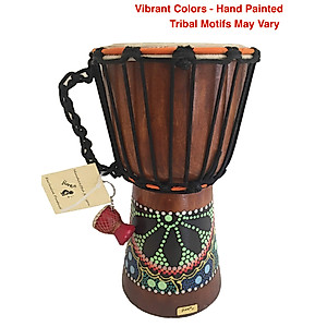 Djembe Drum Bongo Congo African Wood Drum - MED SIZE- 12" High, JIVE BRAND, Professional Quality With Heavy Base/Includes Drum Key Chain