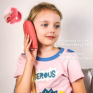 Baby Dinosaur Cell Phone Toy Removable Soft Teether Case, Lights, Music & Adjustable Volume Kids Play & Learn Pretend Phone Infant Toddler, Preschool Holiday Birthday Gift Girl Boy 18 Months (Brown)