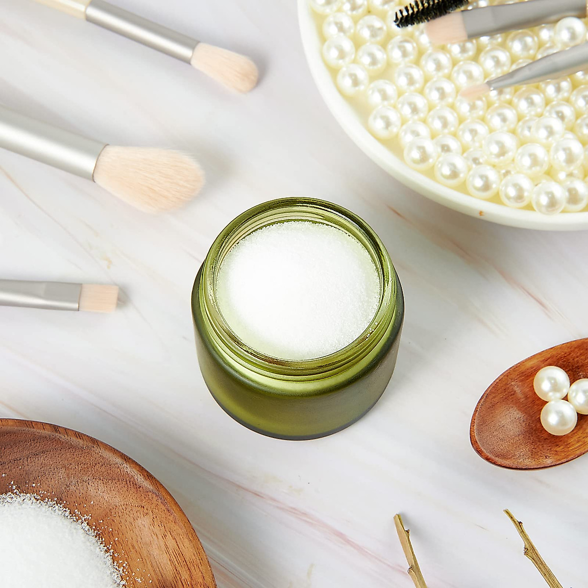 2oz Jars with Lids, HOA Kinh 24 Pack Green Frosted Glass Jars with Lids Empty Cosmetic Containers Round Airtight Glass Jar with Black Lids for Storing Lotions Powders Ointments