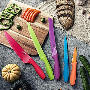 G.a HOMEFAVOR Knife Set, 5-piece Colored Knife Set Nonstick Coated with 5 Knife Sheath Covers