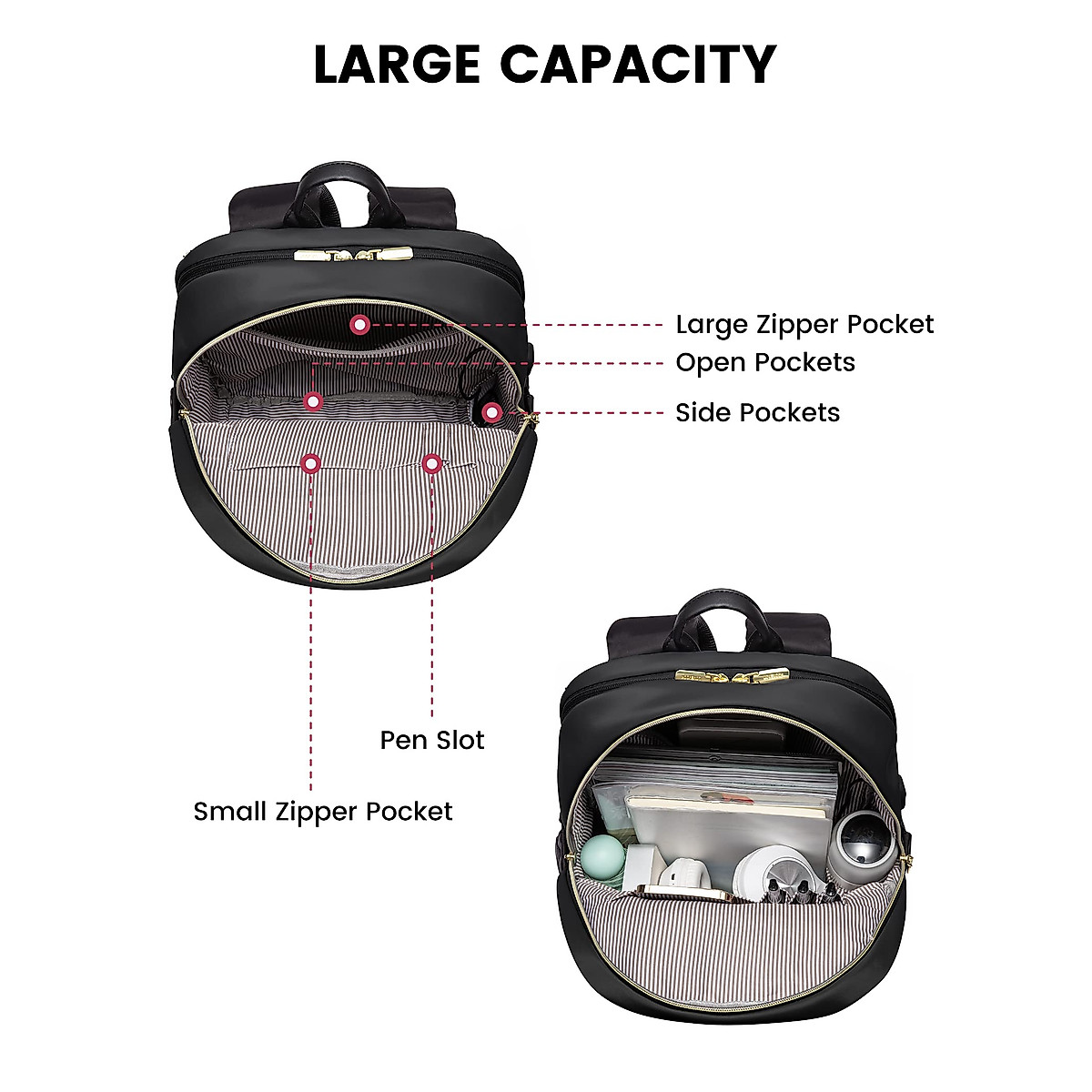 LOVEVOOK Travel Laptop Backpack Women, 15.6 Inch Anti-Theft Water Resistant Computer Back Pack, College Work Teacher Nurse Bag with USB Charging Port, Large Capacity, Black