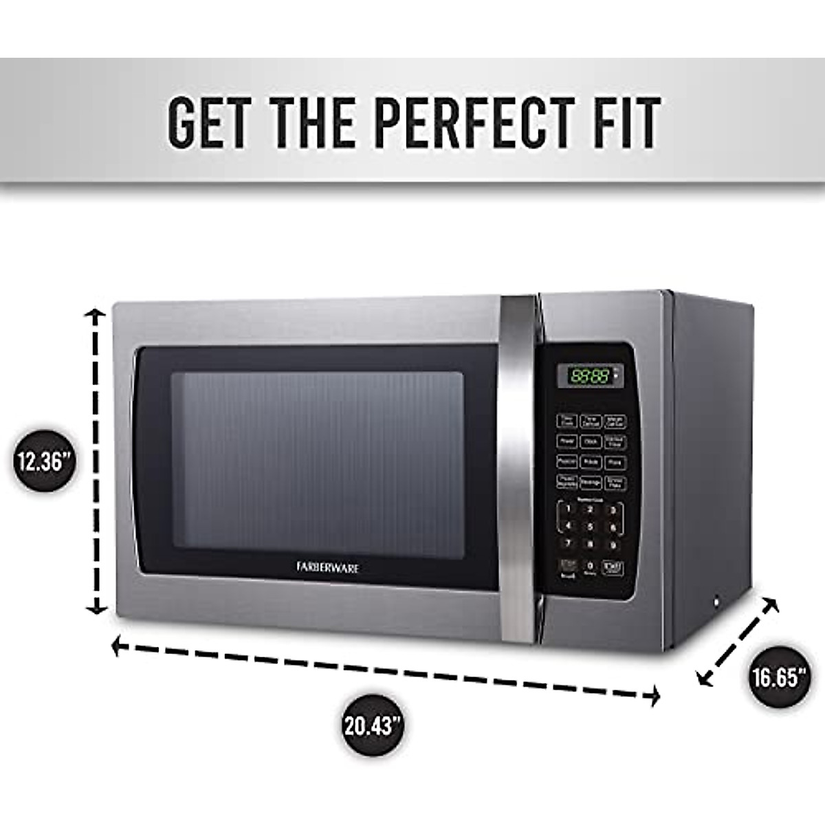 Farberware Countertop Microwave Oven 1.3 Cu. Ft. 1000-Watt with LED Display, Child Lock, Easy Clean Black Interior, Cu.Ft, Stainless Steel