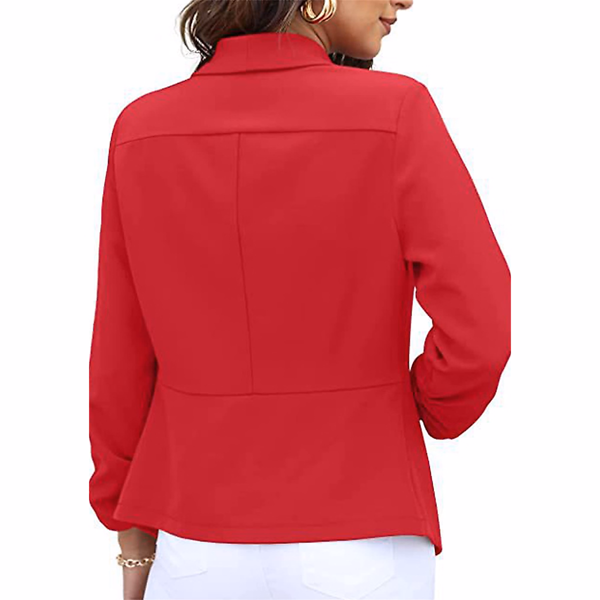 BOFETA Solid Color Blazer for Women Casual Ruched 3/4 Sleeve Lapel Ruched Sleeve Fit Blazer Red XL
