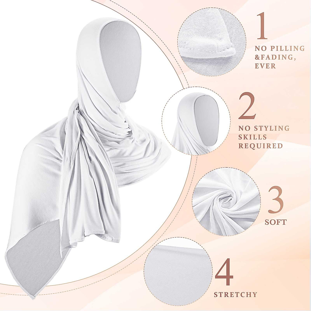 Handepo Instant Hijab Jersey Hijab for Women Muslim Head Scarf Lightweight Long Soft Hijab Shawl Stretch Scarf Wrap (Multicolor,6 Pcs)