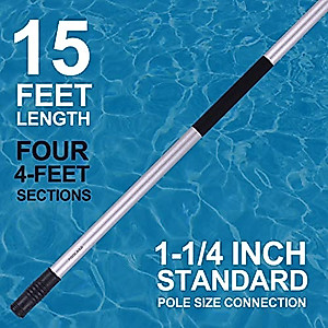 POOLAZA Pool Pole Dual-Handle, Anodized Aluminum Pool Skimmer Pole, Detachable & Telescopic Pool Pole (15Ft)