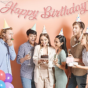 KatchOn, Glitter Rose Gold Happy Birthday Banner - Pre-Strung No DIY, 10 Feet | Happy Birthday Sign | Rose Gold Birthday Decorations | Rose Gold Birthday Banner for Women | Happy Birthday Decorations