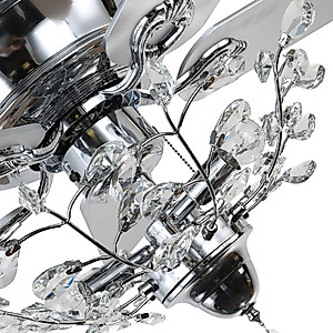 Bella Depot 52-in Chrome Branches Crystal Ceiling Fan, Remote Control, Reversible Motor & 5 Wood Reversible Blades, K9 Crystal Pendant, Chrome Finish (Chrome)