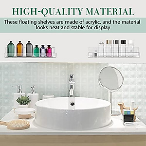 Blulu 14 Inch Acrylic Floating Shelf Wall Mounted Invisible Acrylic Shelf Ledge Kids Floating Bookshelf for Living Room Office Bedroom Bathroom Kitchen Decoration Space Save (Clear, 8 Packs)