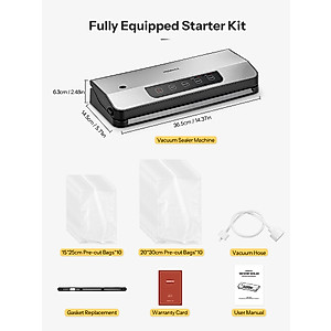 Vacuum Sealer Machine, Reemix Automatic Food Vacuum Sealer with Starter Kit, Air Sealing for Food Storage with 20 Bags, Pulse Function, Moist&Dry Mode and External VAC