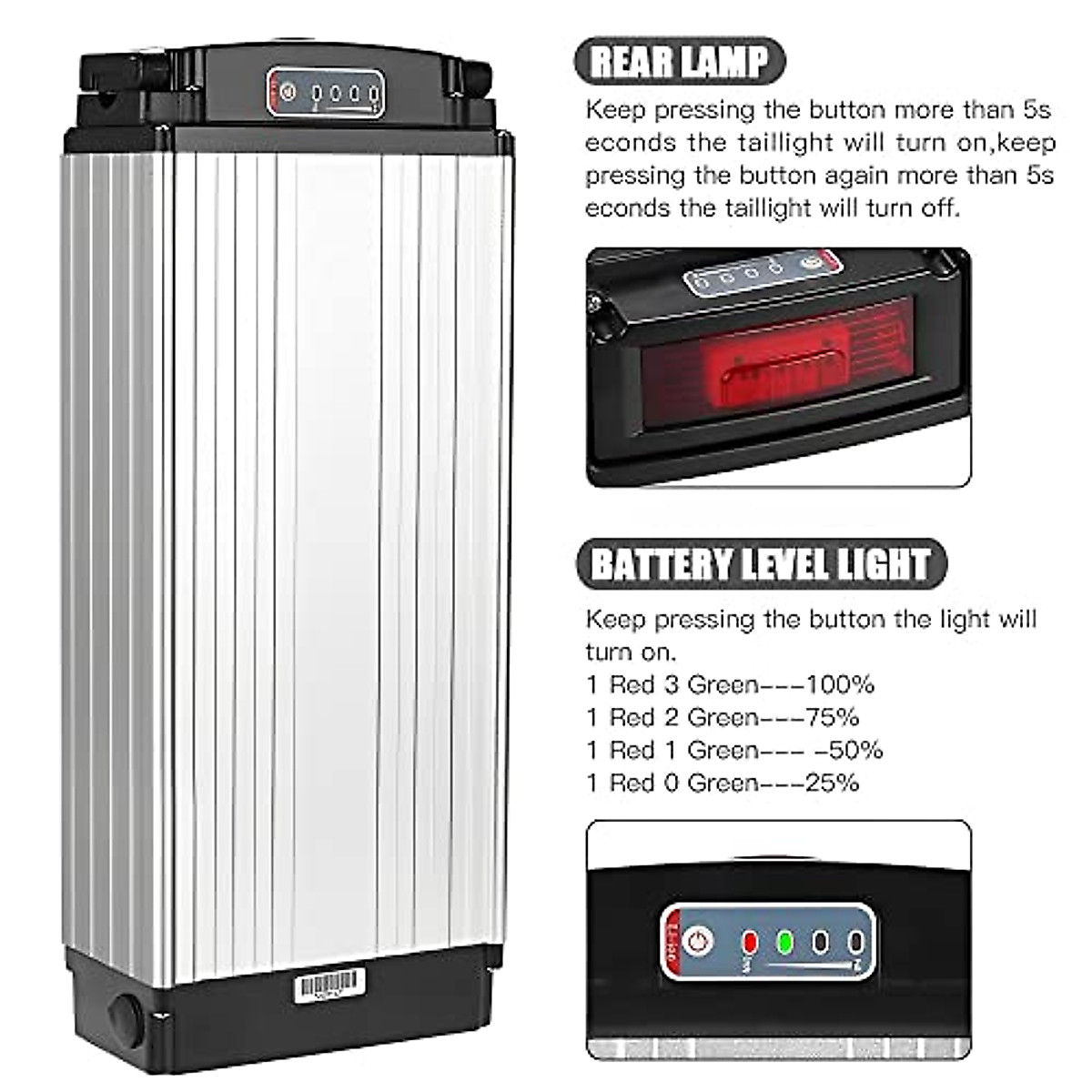 YUWYP E-Bike Li-Ion Battery Pack Mountain Electric Bike Battery 36V 10AH 12.5AH 15AH 17.5AH 20AH E-Bike Battery for 500W 450W 350W 250W Motor with Charger, Power Switch,36V 17.5AH