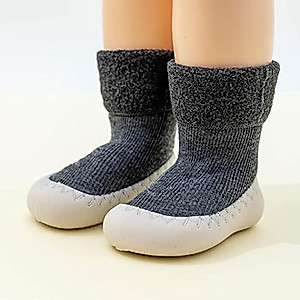 Lykmera Infant Toddle Footwear Winter Toddler Shoes Bottom Indoor Non Slip Warm Floor Socks Shoes Long Fleece Socks Shoes (B, 18-24 Months)